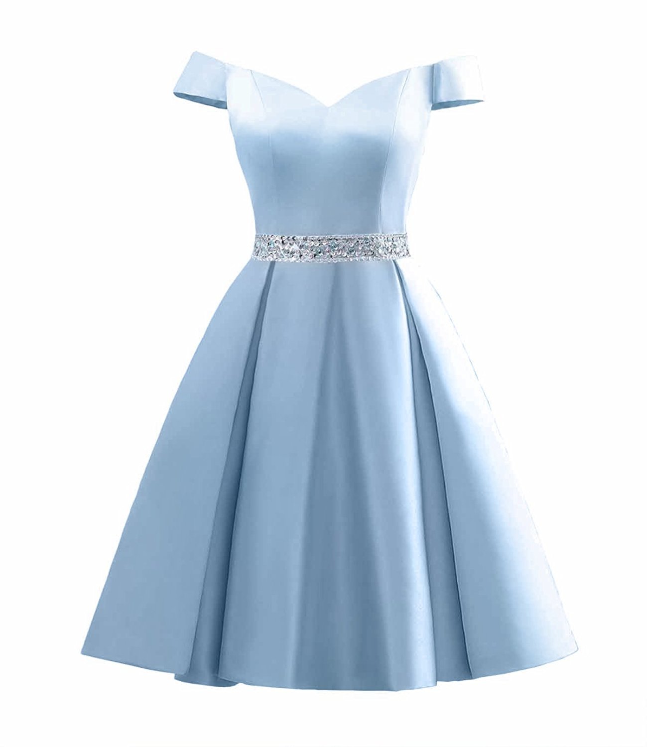 Off The Shoulder A-line Blue Satin Homecoming Dress Beaded Women Party ...